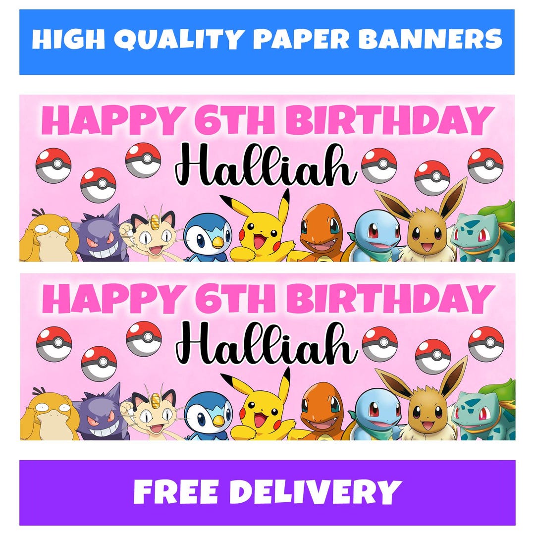 PIKACHU Personalised Birthday Banners - Pokemon Birthday Banners ...