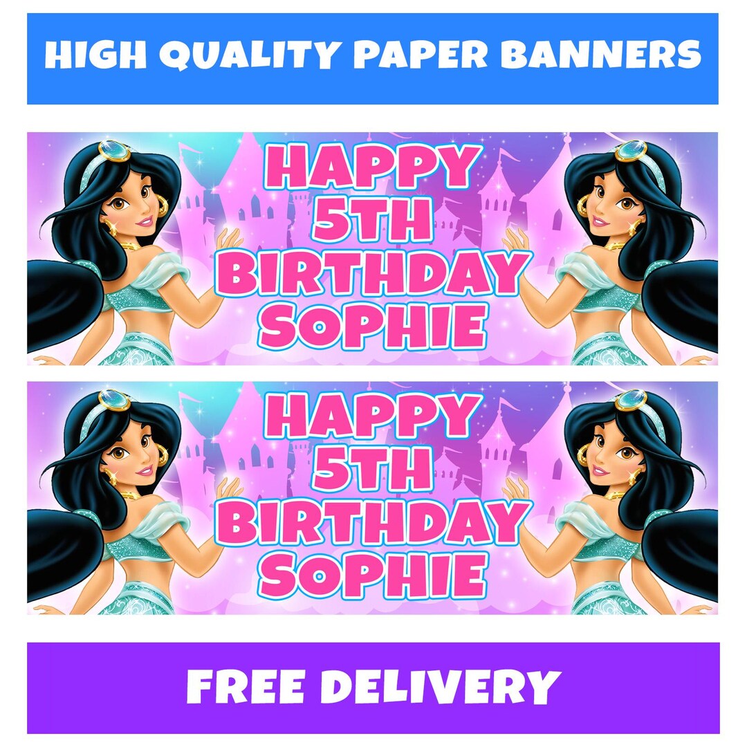 PRINCESS JASMINE Personalised Birthday Banners Disney Princesses ...