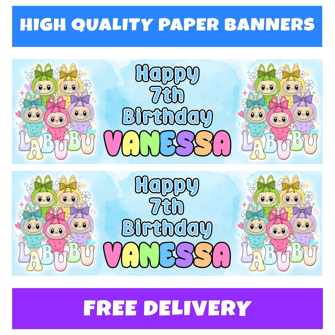 LABUBU Personalised Birthday Banners - Labubu Birthday Banners - Labubu ...
