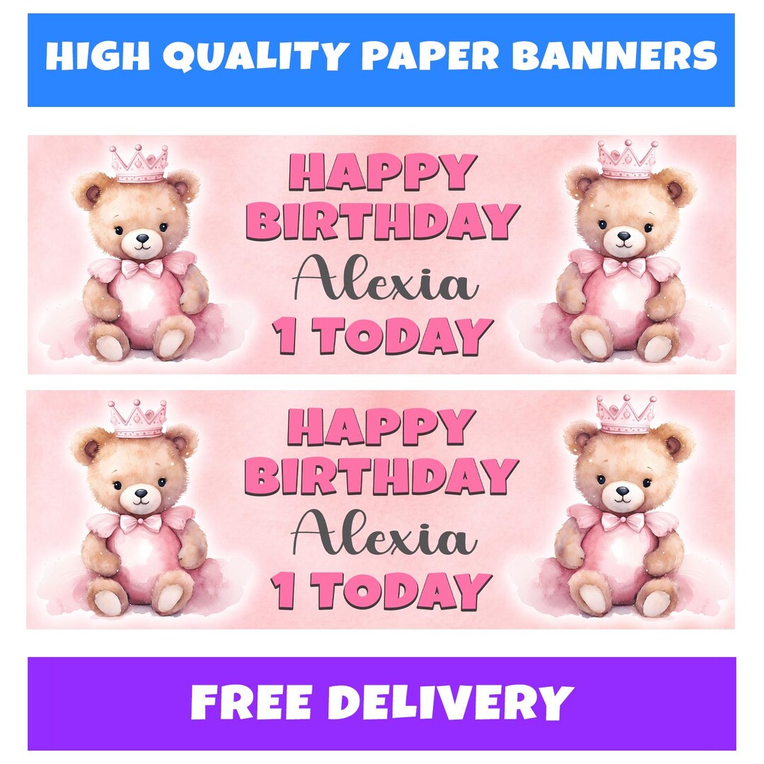 TEDDY BEAR Personalised Birthday Banners - Cute Bear Birthday Banners ...