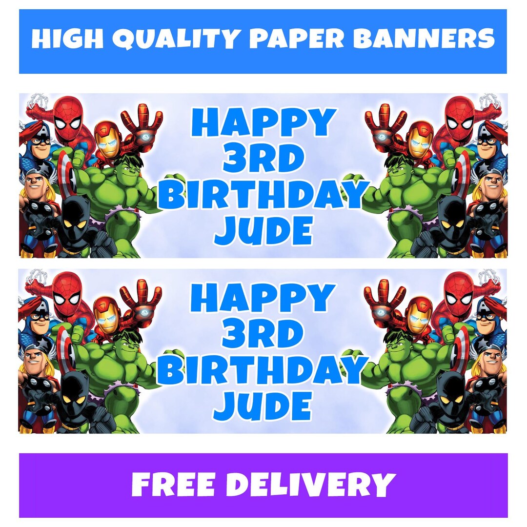 SUPER HERO SQUAD Personalised Birthday Banners - Marvel Comics Birthday ...