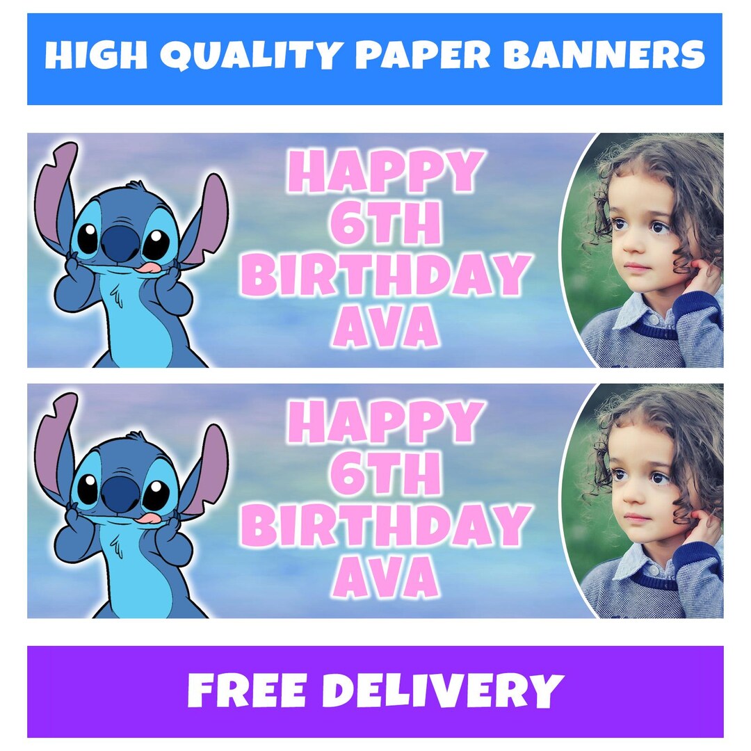 DISNEY STITCH Photo Personalised Birthday Banners - Disney Lilo ...