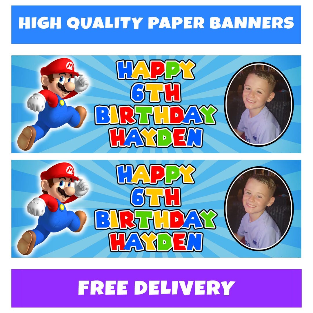 SUPER MARIO Personalised Birthday Photo Banners - Mario Game Birthday ...