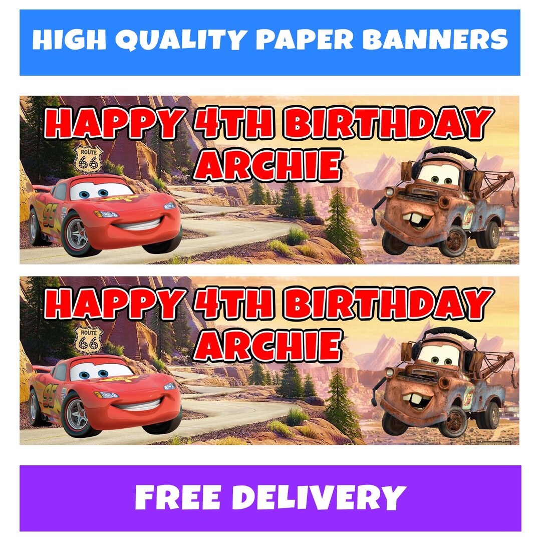 DISNEY CARS Personalised Birthday Banners - Disney Cars Birthday ...