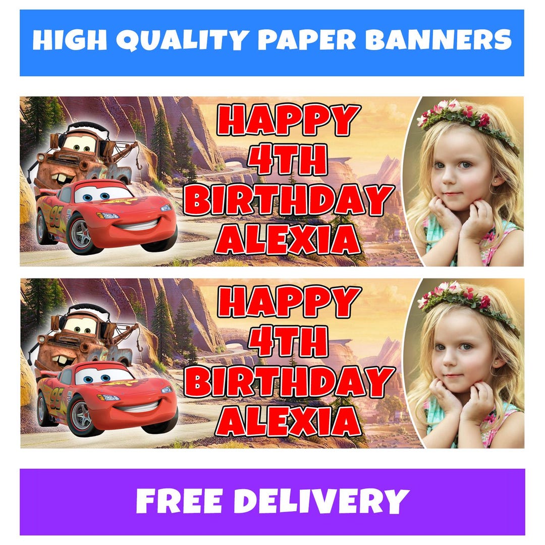 DISNEY CARS Photo Personalised Birthday Banners - Disney Cars Birthday ...