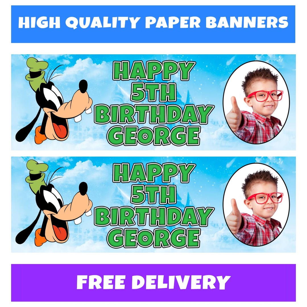 GOOFY Photo Personalised Birthday Banners - Mickey Mouse Birthday ...