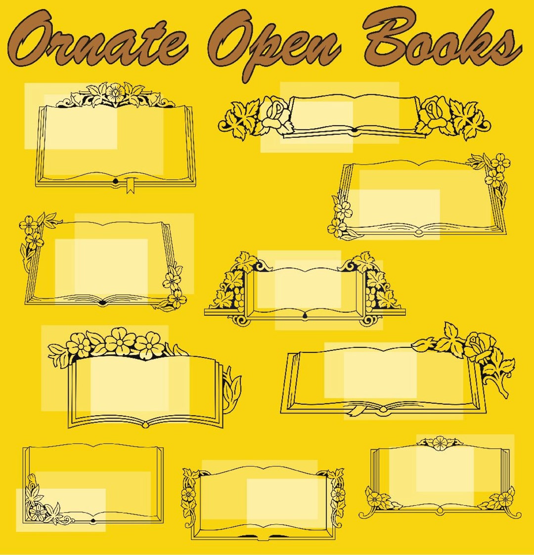 28 Ornate Open Books Vector Clipart - Etsy