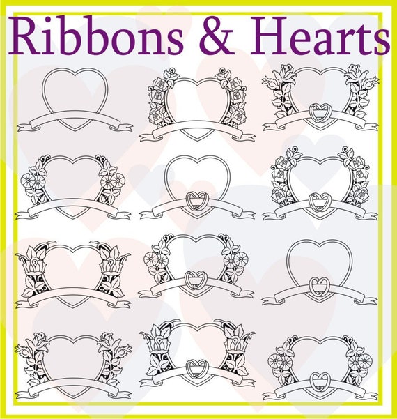 Ribbon & Hearts Vector Clipart 35 | Etsy