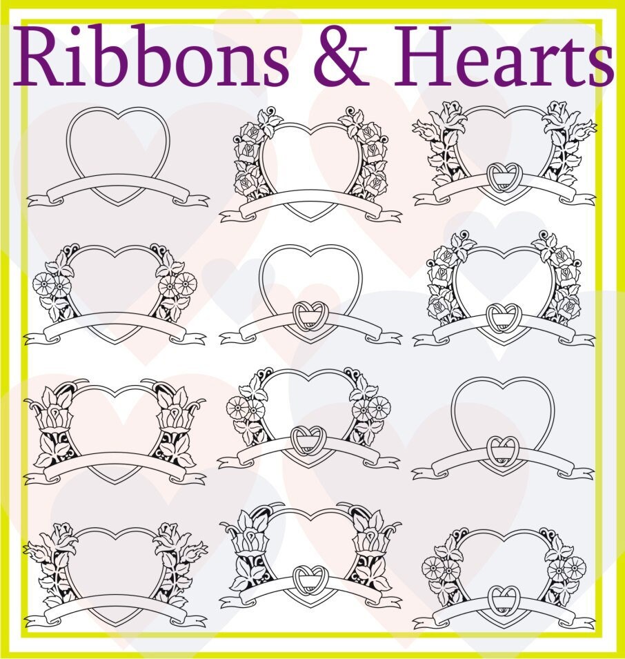Ribbon & Hearts Vector Clipart (35) - Etsy