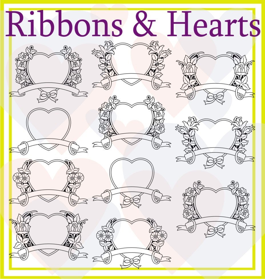 Ribbon & Hearts Vector Clipart (35) - Etsy