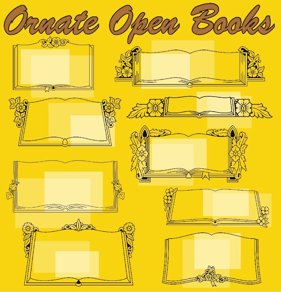 28 Ornate Open Books Vector Clipart - Etsy