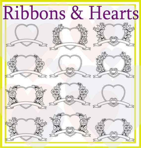 Ribbon & Hearts Vector Clipart 35 | Etsy