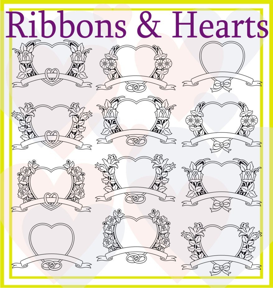 Ribbon & Hearts Vector Clipart (35) - Etsy