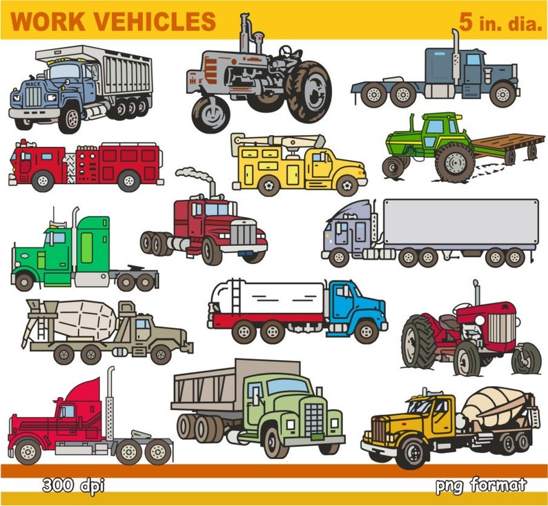 Digital Clipart Work Vehicles (30) PNG - Etsy