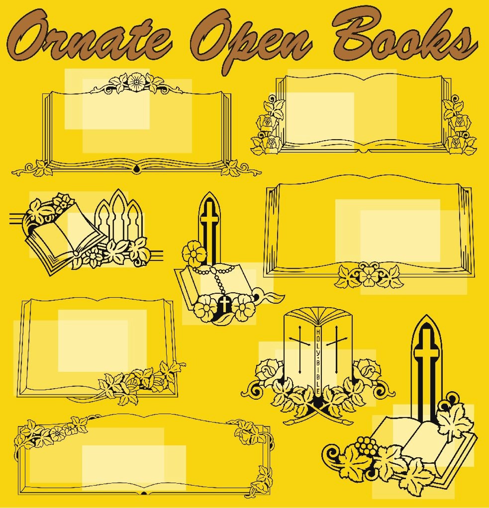 28 Ornate Open Books Vector Clipart - Etsy