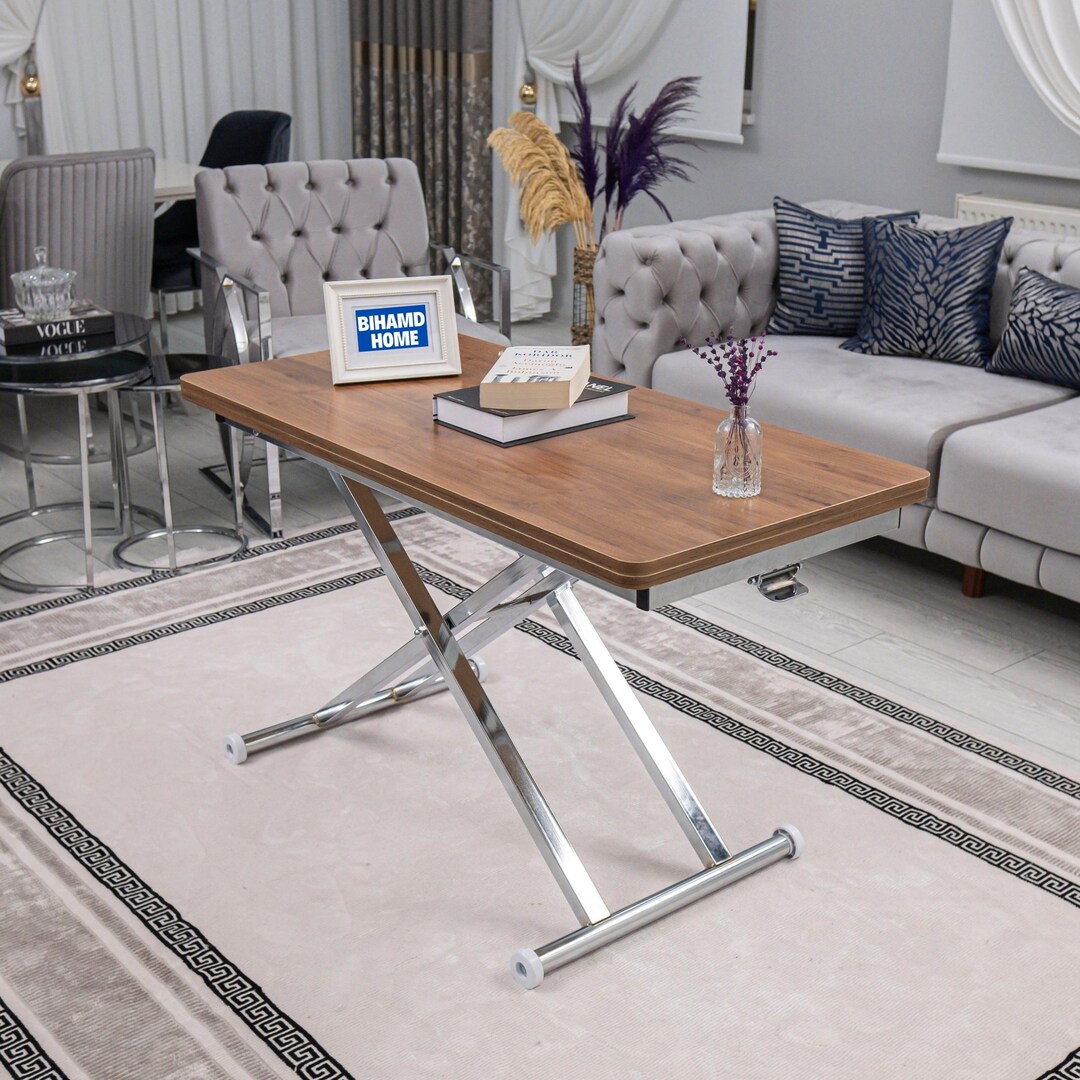 Walnut Height Adjustable Coffee Table, Chrome Base, Space Saving - Etsy