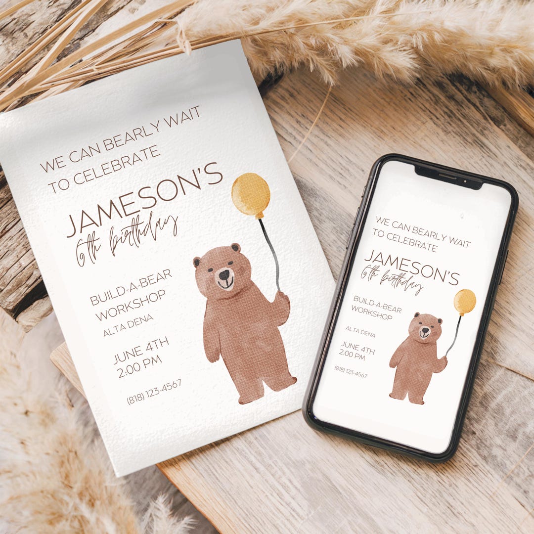 Bearly Wait Birthday Invitation | Teddy Bear Birthday Invitation ...