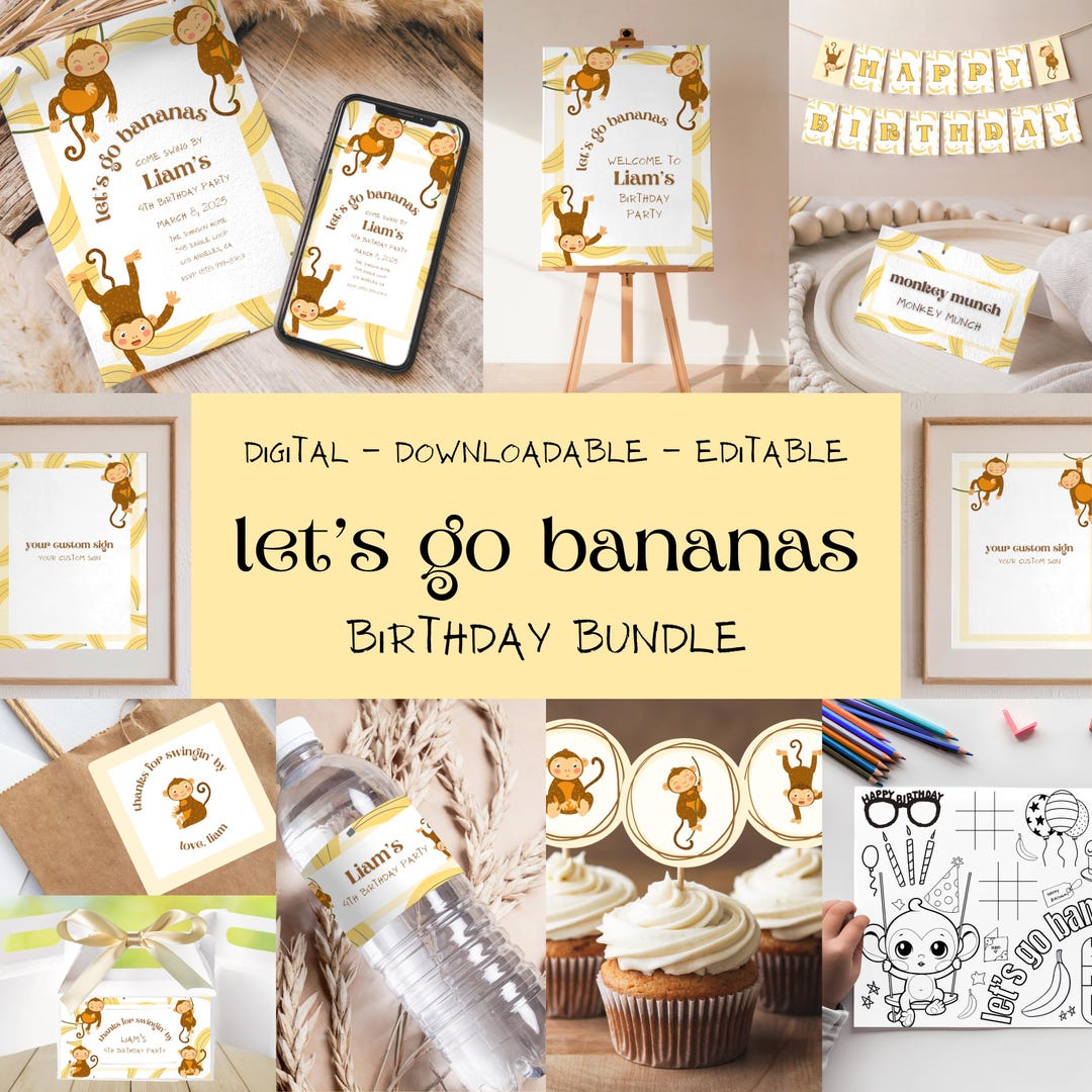 Let's Go Bananas Birthday Bundle | Monkey Birthday Invitation | Monkey ...