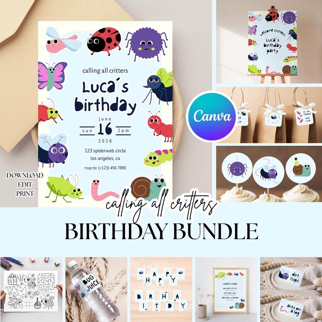 Calling All Critters Blue Birthday Bundle | Bug Birthday Party ...