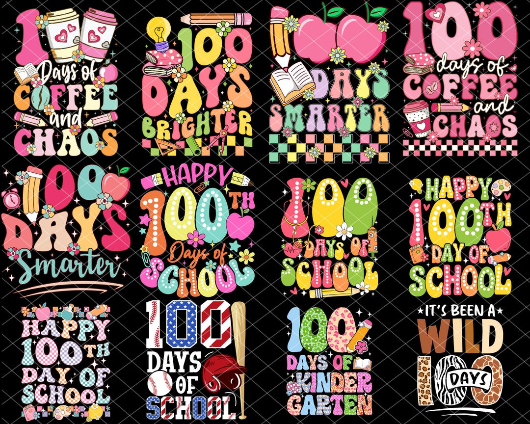 Happy 100th Day of School Png Bundle, 100 Days of School Png, 100 Days ...