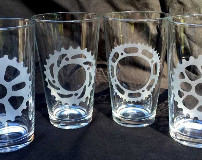 Bike Glass TWO Pack Bicycle Barware Screenprinted Pint Glass Beer ...