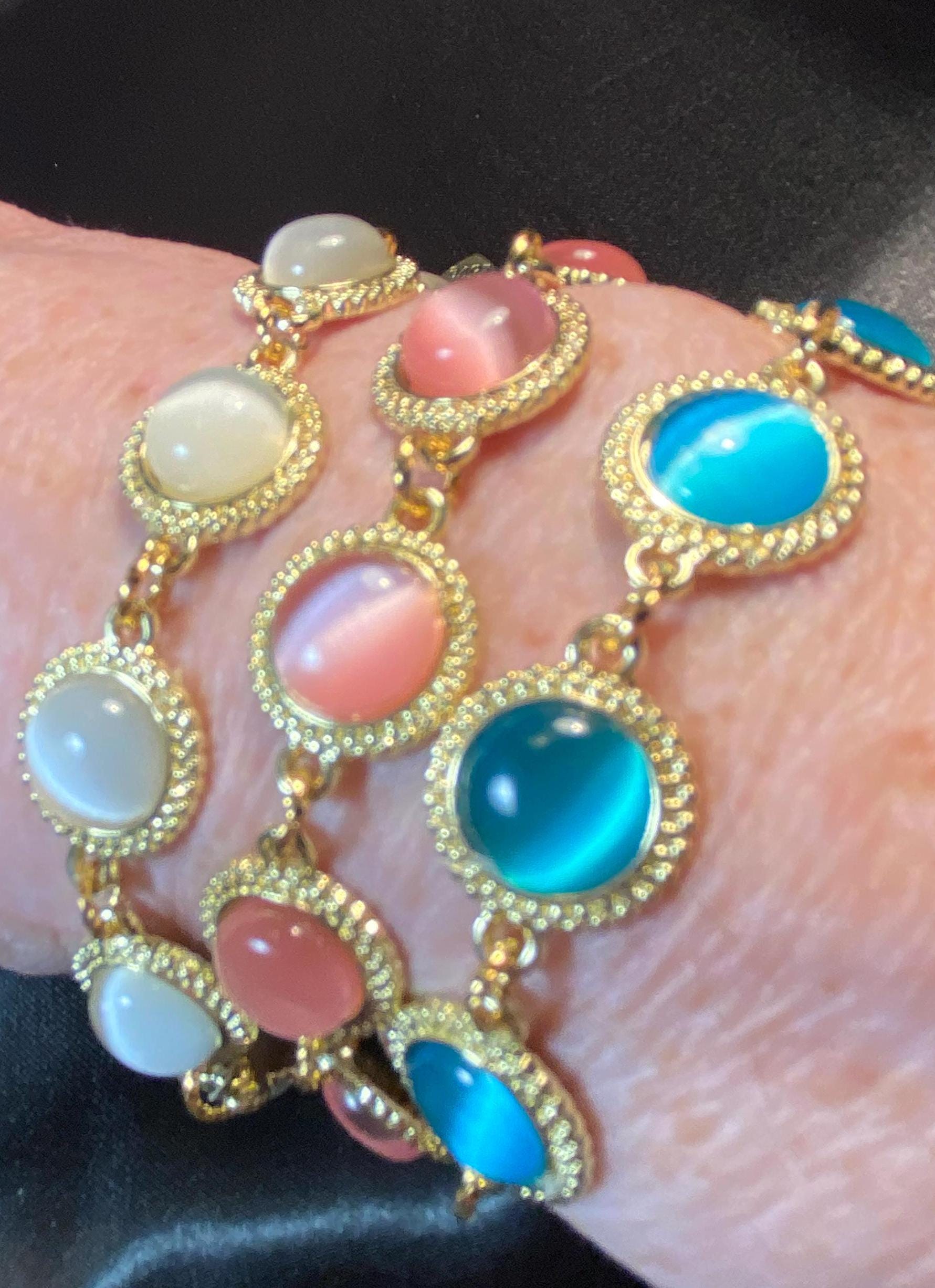 Gold Plated Cat's Eye Link Bracelets - Etsy