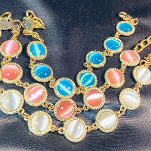 Gold Plated Cat's Eye Link Bracelets - Etsy