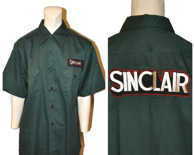Vintage "sinclair" Work Shirt Green Short Sleeve Button Down Collared ...
