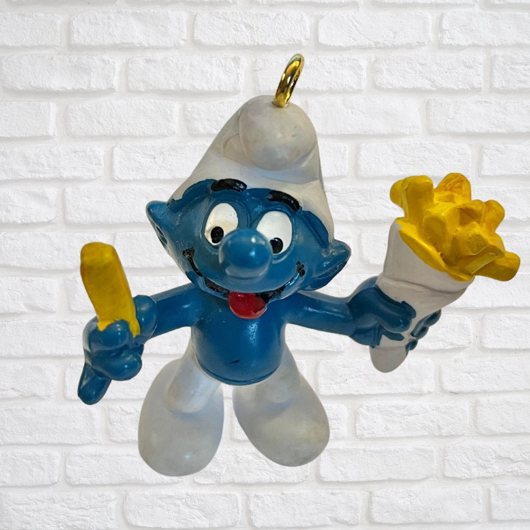 Vintage 1980's Mini Smurf With French Fries Christmas Holiday Ornament ...