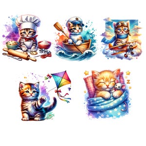 20 Watercolor Kitten Clipart PNG Bundle | Cute Cat Activities | 300 DPI ...