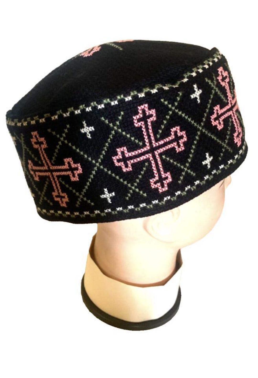 Handmade Hat With Georgian Ornaments/orthodox Pink Cross/thin Hat - Etsy