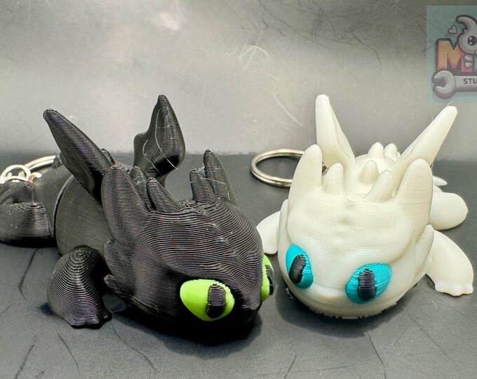 3D Printed Articulated Toothless and Light Fury Keychain - Etsy