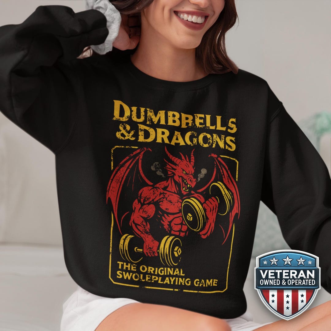 Funny Dumbbells & Dragons Dnd Sweatshirt, Dungeon Master Vintage Gym ...