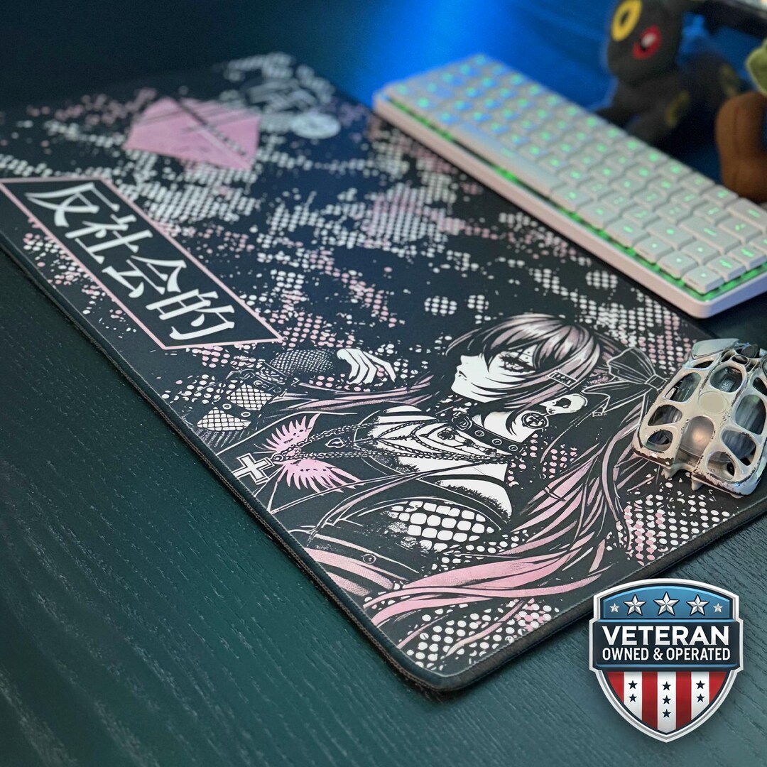 Kawaii Goth Waifu Desk Mat, Japanese Giant Gaming Mouse Pad, Cute Pink ...
