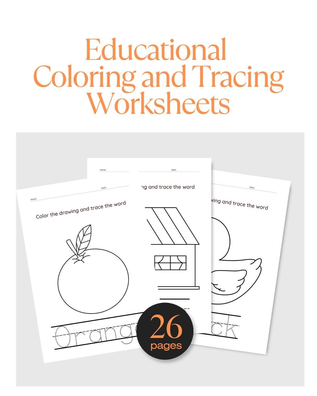 Educational Coloring and Tracing Worksheets for Kids - Etsy