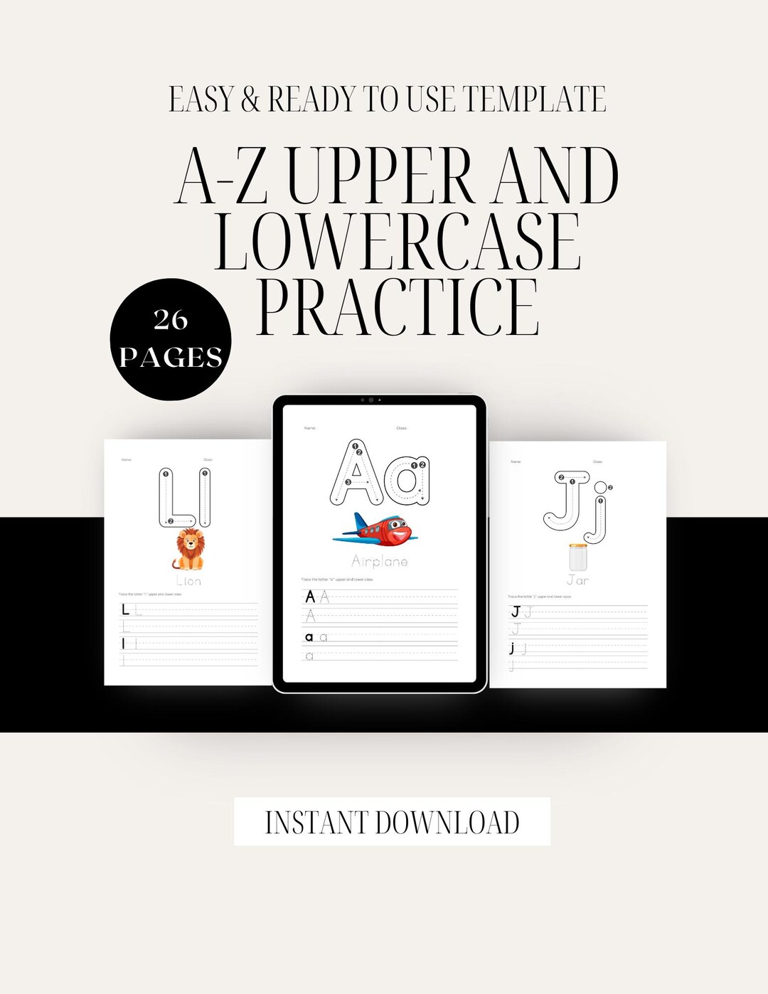 Educational A-Z Upper and Lowercase Practice Worksheet - Etsy