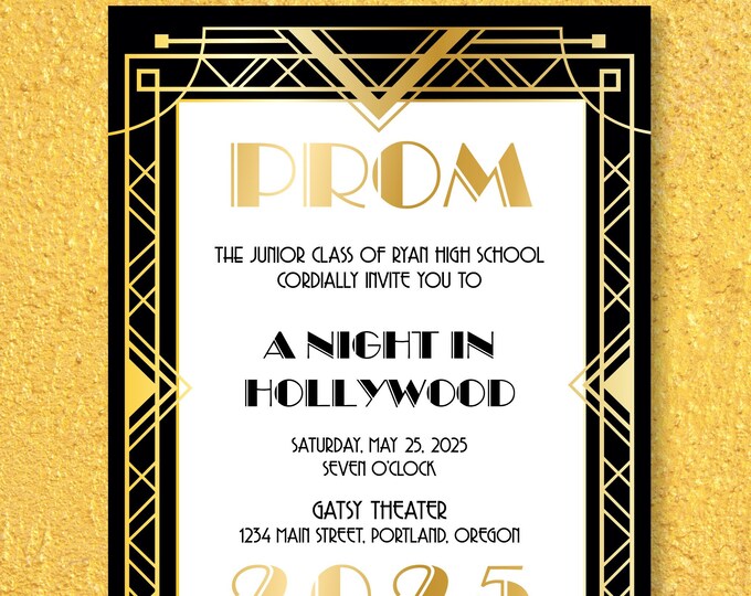 Art Deco Great Gatsby Old Hollywood Prom Invitation PRINTABLE DIGITAL ...