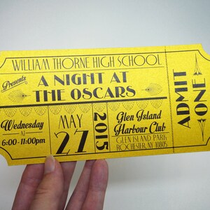 Old Hollywood, Art Deco, Red Carpet, Gold Movie Ticket Prom Invitation ...