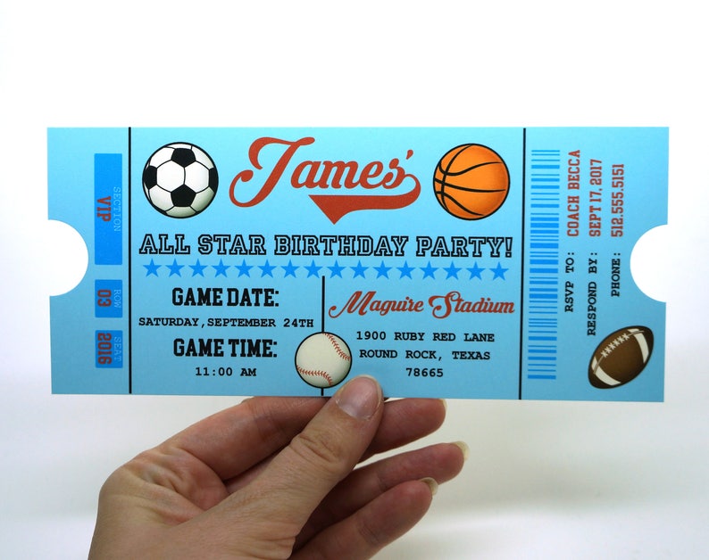 All Star Sports Ticket Birthday Invitation With Envelope : Printed ...
