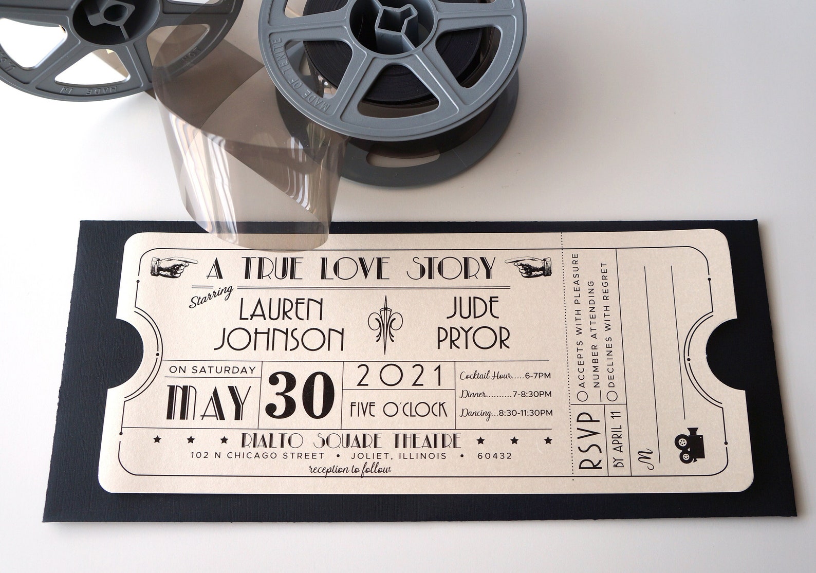 Vintage Art Deco Metallic Quartz Movie Theater Ticket Wedding ...