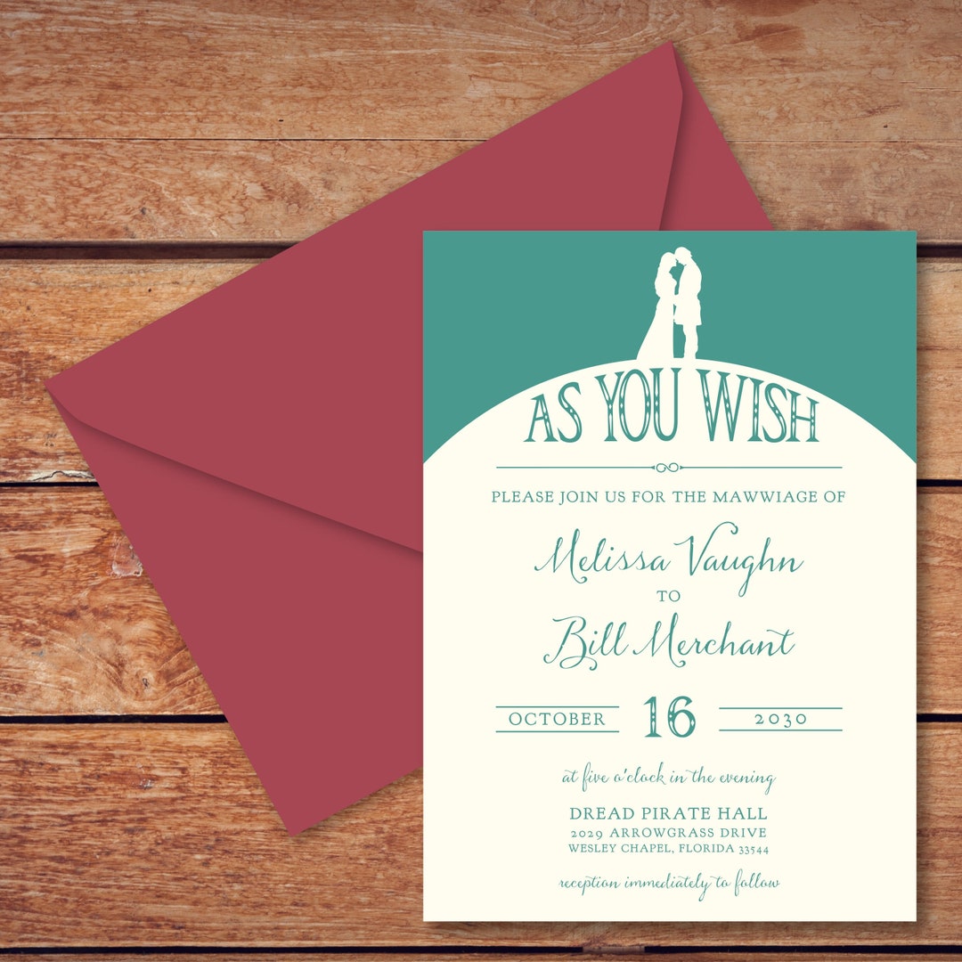 Princess Bride as You Wish Wedding Invitations in Color of Your Choice ...