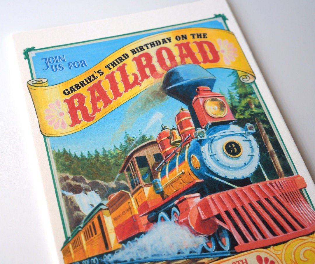 Vintage Train Poster Birthday Invitation : Kid Birthday Printable ...