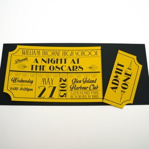Old Hollywood, Art Deco, Red Carpet, Gold Movie Ticket Prom Invitation ...