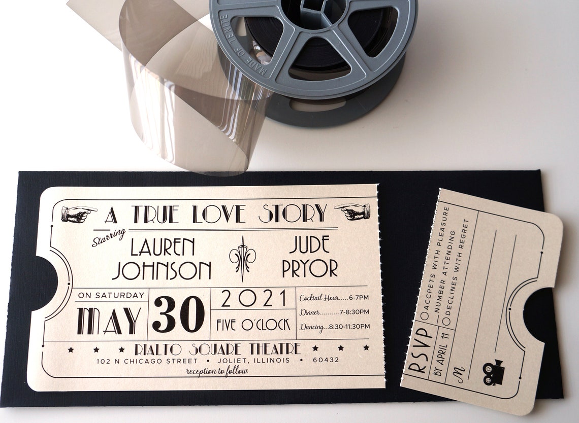 Vintage Style Art Deco Movie Theater Ticket Wedding Invitation | Etsy