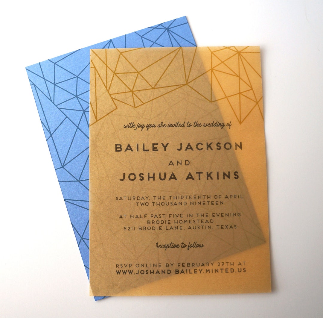 Sheer Metallic Gold Geometric Modern Wedding Invitations Printed - Etsy