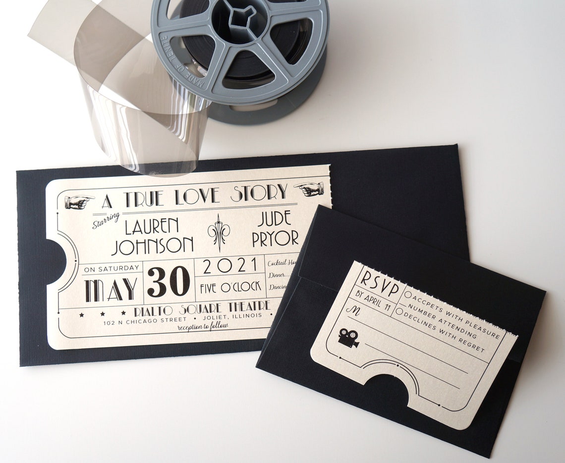 Vintage Style Art Deco Movie Theater Ticket Wedding Invitation - Etsy
