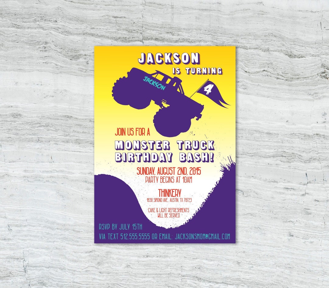 Invitación de cumpleaños de Monster Truck imprimible, Monster Jam, Big ...