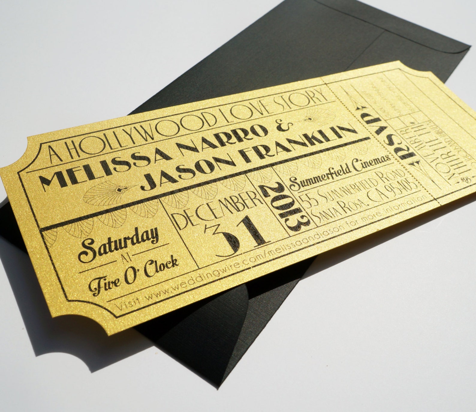 Old Hollywood, Art Deco, Gold Movie Ticket Invitation SAMPLE - Etsy