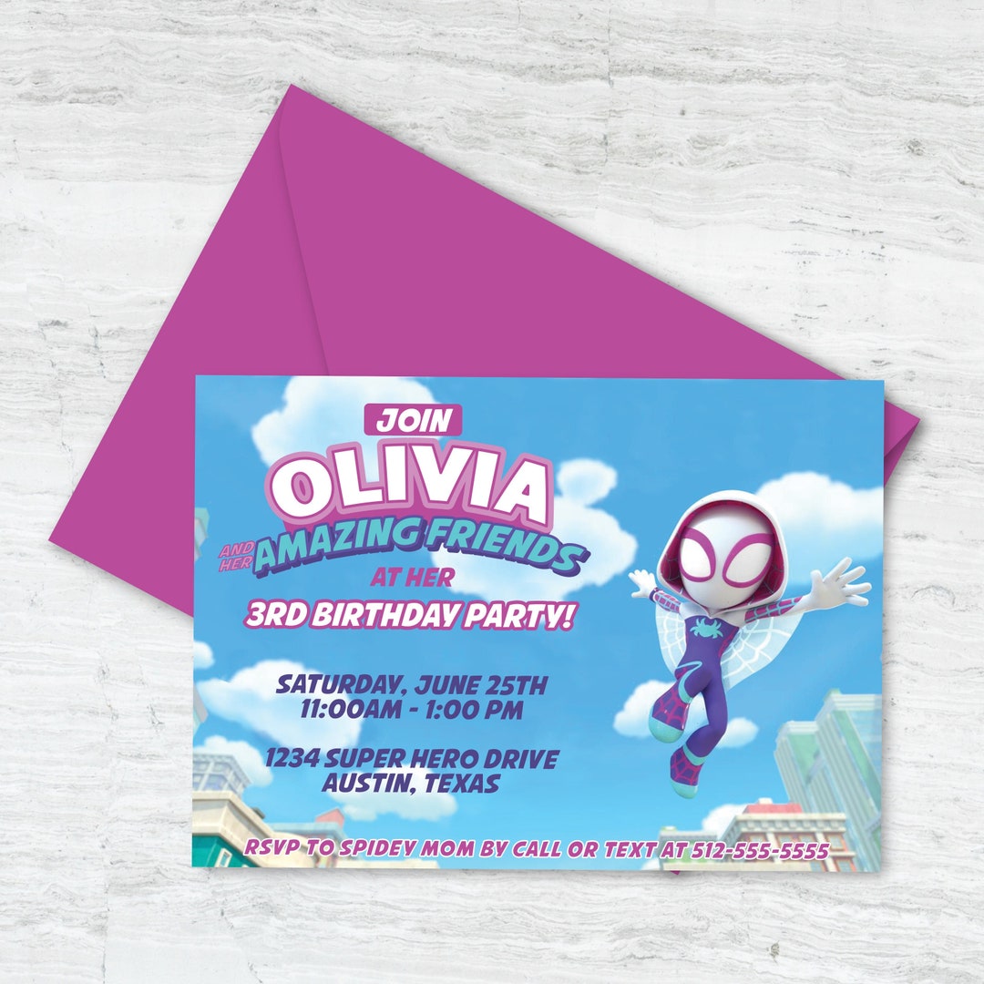 Gwen Stacy Spidey and Her Amazing Friends : Kid Birthday Invitation ...