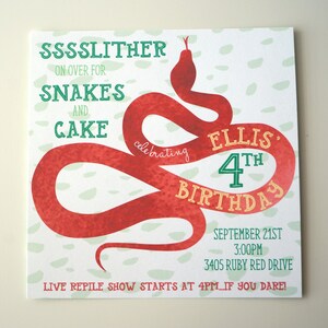 Slither on Over for Snakes and Cake, Reptile Birthday Invitation : Kid ...